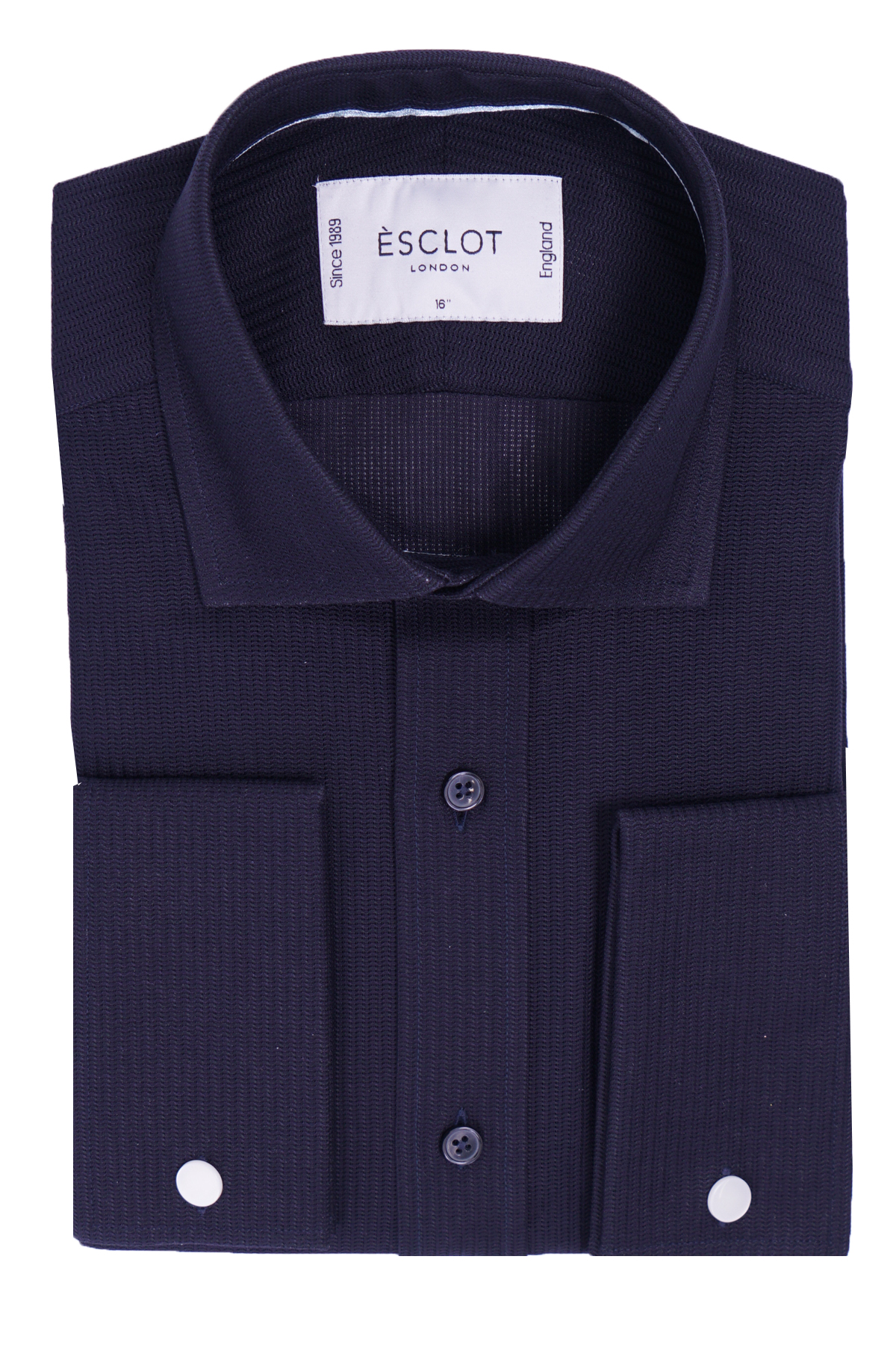 DARK BLUE HERRINGBONE CS SHIRT - Esclot Tailoring London